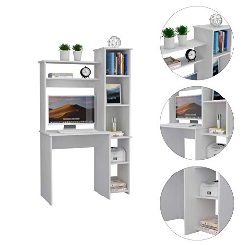 Tuhome Versalles Collection Free Standing Home Office Computer Desk with 2 Top Shelves, White