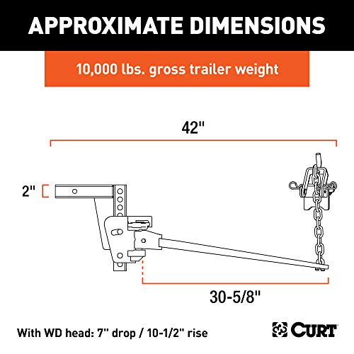 CURT 17352 Deep Drop Trunnion Weight Distribution Hitch, Up to 10K, 2-Inch Shank