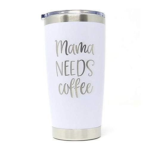 Mama Needs Coffee Tumbler for Women, Funny Coffee Mug for Mom, 20oz Stainless Steel Travel Mug with Lid