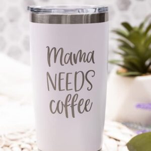 Mama Needs Coffee Tumbler for Women, Funny Coffee Mug for Mom, 20oz Stainless Steel Travel Mug with Lid