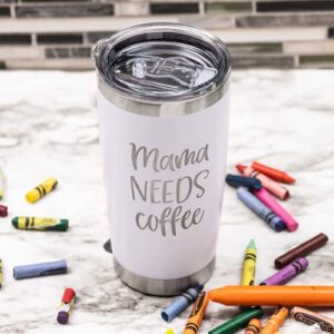 Mama Needs Coffee Tumbler for Women, Funny Coffee Mug for Mom, 20oz Stainless Steel Travel Mug with Lid