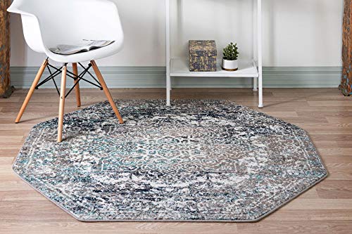 Rugs.com Arlington Collection Rug – 5 Ft Octagon Grey Medium-Pile Rug Perfect for Living Rooms, Kitchens, Entryways