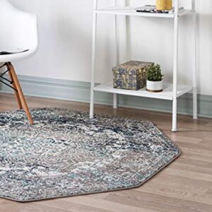 Rugs.com Arlington Collection Rug – 5 Ft Octagon Grey Medium-Pile Rug Perfect for Living Rooms, Kitchens, Entryways