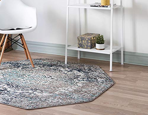 Rugs.com Arlington Collection Rug – 5 Ft Octagon Grey Medium-Pile Rug Perfect for Living Rooms, Kitchens, Entryways