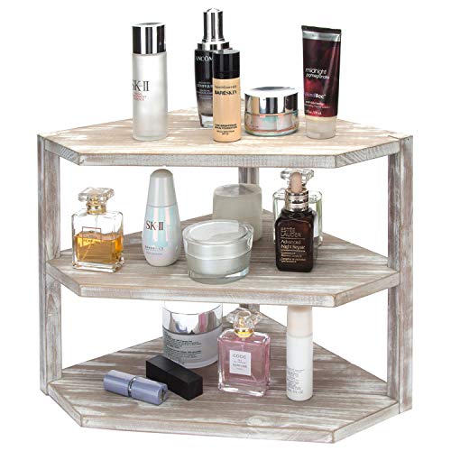 MyGift Rustic Brown Washed Solid Wood Kitchen Counter Corner Shelf, 3 Tier Storage Organizer Spice Rack Condiment Shelf