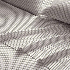 Brielle Printed 100% Cotton Percale Sheet Set, Stripes, Full, Yellow