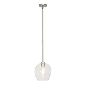 Catalina 9" Modern Clear Glass Round Mini Pendant Ceiling Light, Brushed Nickel