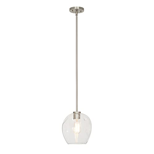 Catalina 9" Modern Clear Glass Round Mini Pendant Ceiling Light, Brushed Nickel