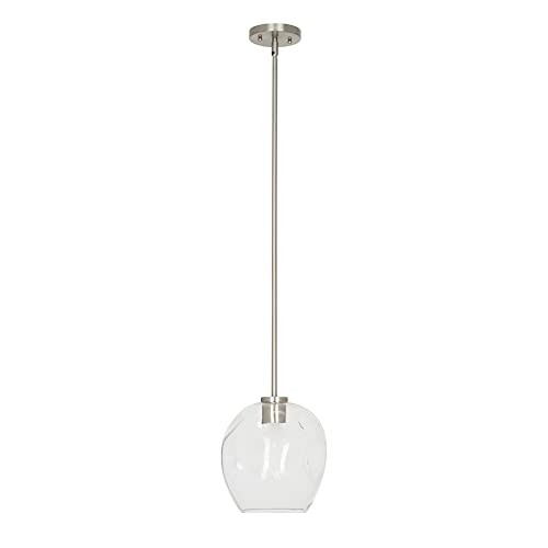 Catalina 9" Modern Clear Glass Round Mini Pendant Ceiling Light, Brushed Nickel