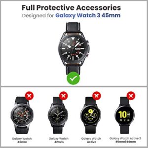 Goton 3 in 1 Accessories for Samsung Galaxy Watch 3 45mm, 1 Rugged TPU Armor Bumper Case +2 Tempered Glass Screen Protector Films + 1 Bezel Ring for Galaxy Watch 3 45mm (Black,45mm)