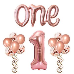 asonlye rose gold one letter balloon and 1 balloon for first birthday, rose gold letter one balloon 1 large balloons and confetti balloon, great for 1st birthday balloons decoration