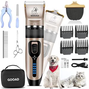 dog clippers, professional dog grooming kit, cordless dog grooming clippers for thick coats, dog hair trimmer, low noise dog shaver clippers, quiet pet hair clippers tools for dogs cats(gold)