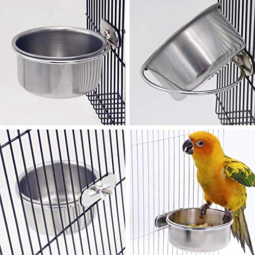 3 Pack Bird Feeder Bowl, Stainless Steel Parrot Feeding Cups with Clamp Holder, Cage Water Food Dish for Parakeet Lovebird Conure Cockatiels