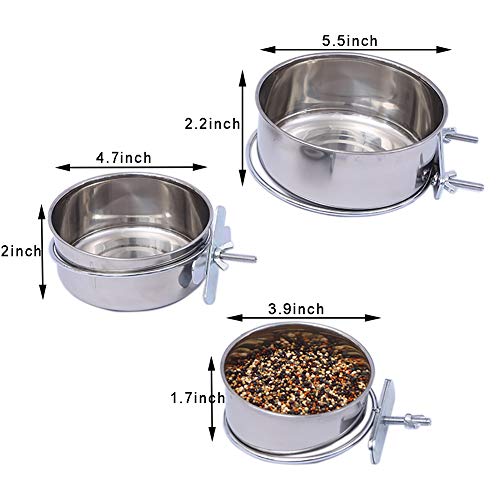 3 Pack Bird Feeder Bowl, Stainless Steel Parrot Feeding Cups with Clamp Holder, Cage Water Food Dish for Parakeet Lovebird Conure Cockatiels