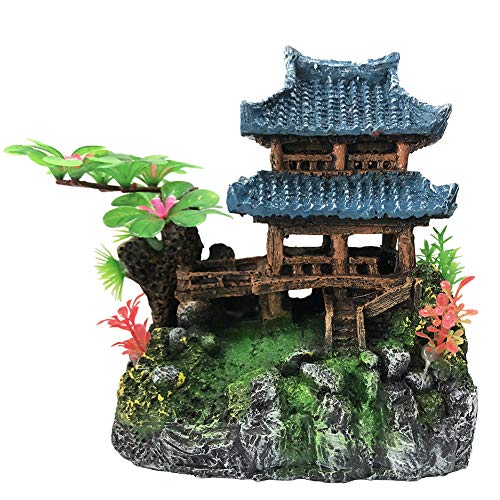 SLOCME Aquarium Classical Resin Castle Decorations - Fish Tank Realistic Details Castle,Fish Tank Green Leaf Castle Aquarium Accessories