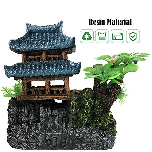 SLOCME Aquarium Classical Resin Castle Decorations - Fish Tank Realistic Details Castle,Fish Tank Green Leaf Castle Aquarium Accessories