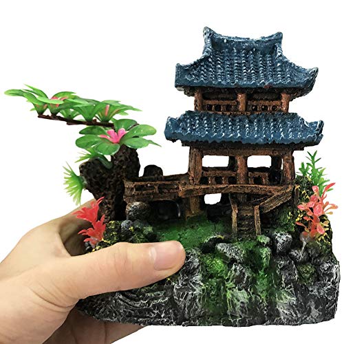 SLOCME Aquarium Classical Resin Castle Decorations - Fish Tank Realistic Details Castle,Fish Tank Green Leaf Castle Aquarium Accessories