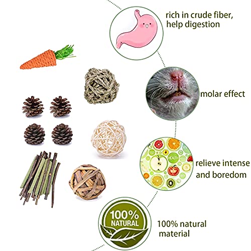 Fansisco Rabbit Chew Toys, Natural Apple Wood and Drying Grass Cake and Activity Balls for Rabbits, Chinchillas, Guinea Pigs, Hamsters Chewing Playing Improve Dental Health (style1)