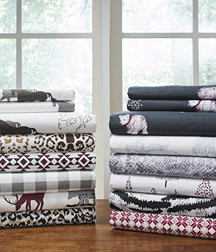 Pointehaven 180 GSM 100% Cotton Flannel Sheet Set - King Stallions Grey - Warm & Cozy - Pre-Shrunk -Deep Pockets - Elastic All Around-Comfy Double Brushed