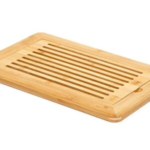 RoyalHouse Large Premium Natural Bamboo Bread Cutting Board with Crumb Tray, Bread Serving Tray for Kitchen