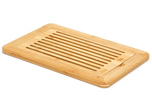 RoyalHouse Large Premium Natural Bamboo Bread Cutting Board with Crumb Tray, Bread Serving Tray for Kitchen