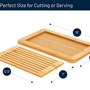 RoyalHouse Large Premium Natural Bamboo Bread Cutting Board with Crumb Tray, Bread Serving Tray for Kitchen