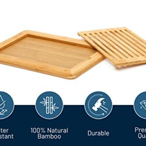 RoyalHouse Large Premium Natural Bamboo Bread Cutting Board with Crumb Tray, Bread Serving Tray for Kitchen