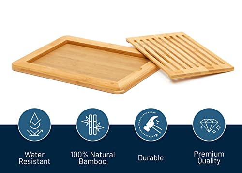 RoyalHouse Large Premium Natural Bamboo Bread Cutting Board with Crumb Tray, Bread Serving Tray for Kitchen