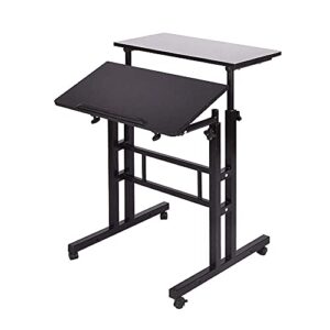 mobile stand up desk, 24 inch laptop computer desk adjustable standing home office desks with roller, student desk school desk simple stand up desk small desks for small spaces for standing or sitting