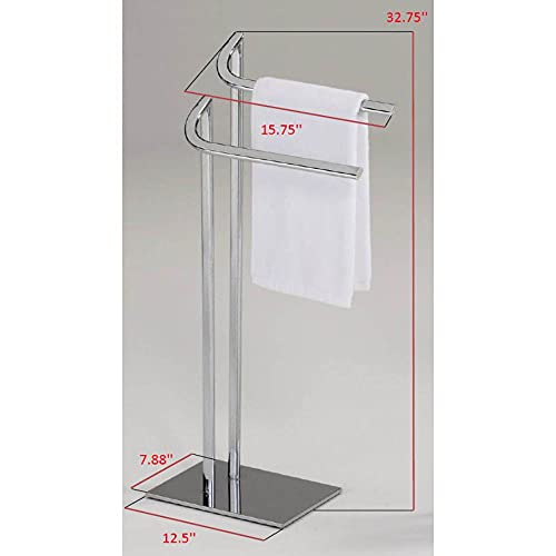 Pilaster Design Transitional Stainless Steel Cooney Freestanding Bathroom Towel Rack with Two Bars