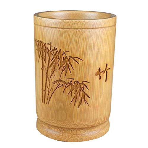 TOYANDONA Bamboo Pen Pencil Holder Chinese Style Pencil Cup Pot Pen Storage Container Makeup Brush Holder Desk Organizer Gift for Office Home