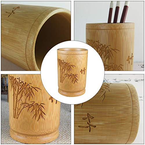 TOYANDONA Bamboo Pen Pencil Holder Chinese Style Pencil Cup Pot Pen Storage Container Makeup Brush Holder Desk Organizer Gift for Office Home