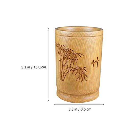 TOYANDONA Bamboo Pen Pencil Holder Chinese Style Pencil Cup Pot Pen Storage Container Makeup Brush Holder Desk Organizer Gift for Office Home