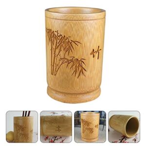 TOYANDONA Bamboo Pen Pencil Holder Chinese Style Pencil Cup Pot Pen Storage Container Makeup Brush Holder Desk Organizer Gift for Office Home