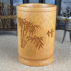 TOYANDONA Bamboo Pen Pencil Holder Chinese Style Pencil Cup Pot Pen Storage Container Makeup Brush Holder Desk Organizer Gift for Office Home