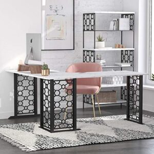 cosmoliving by cosmopolitan ella l, white marble/black desk