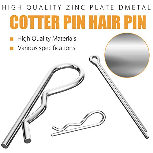 VIGRUE 500PCS Cotter Pin Assortment Kit Hitch Pin Zinc Plated R Clip Assortment Kit Fastener for Use on Hitch Pin Lock System