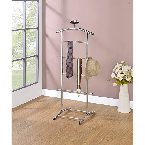 Pilaster Designs Modern Black Wood Carlsen Chrome Metal Clothes Organizer Rack, Suit Valet Stand