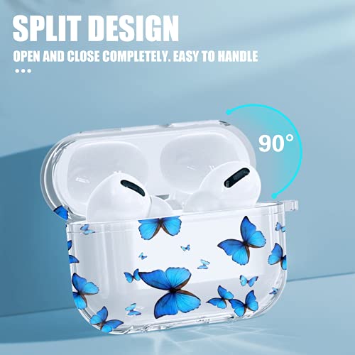 POKABOO Butterfly AirPods Pro Case, Clear Soft TPU Protective Cover Case for AirPods 3 (Front LED Visible) Wireless Charging AirPods Pro Case with Keychain