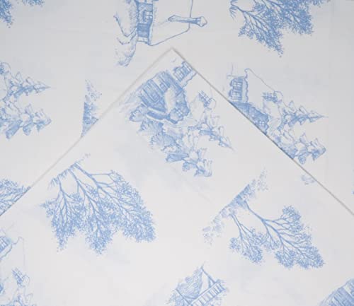 Pointehaven 180 GSM 100% Cotton Flannel Sheet Set - Queen, Scenic Toile Blue - Warm & Cozy - Pre-Shrunk -Deep Pockets - Elastic All Around-Comfy Double Brushed