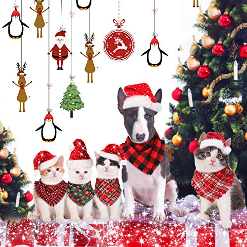 10 Pieces Christmas Dog Bandana Classic Buffalo Plaid Snowflake Pets Scarf Tassels Style Triangle Bibs Pet Holiday Costume Accessories for Small Medium Large Dogs Cats