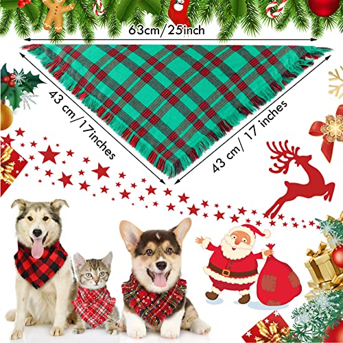 10 Pieces Christmas Dog Bandana Classic Buffalo Plaid Snowflake Pets Scarf Tassels Style Triangle Bibs Pet Holiday Costume Accessories for Small Medium Large Dogs Cats