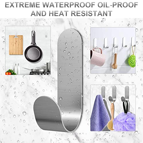 Adhesive Wall Hooks for Hanging, 20PCS Sticky Towel Hooks for Bathrooms, Shower Hooks for Inside Shower, 12lb(Max) Stick on Hooks Heavy Duty, Metal, Waterproof, Oil-proof, Wall Hanger Kitchen Hooks