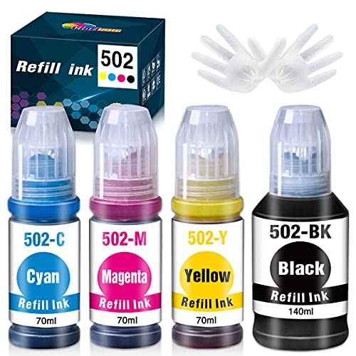 Clorisun 502 T502 Refill Ink Bottle for Epson 502 T502 Use with Expression ET-2760 ET-2750 ET-3760 ET-4760 ET-3750 ET-4750 ET-3710 ET-15000 ET-3700 2700 Ecotank Printer (Black, Cyan, Magenta, Yellow)