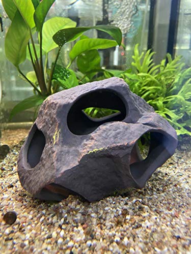 Plecoceramics Ceramic Magma Boulder Stone Decoration - Aquarium Fish Tank Hideway Decor - for Cichlids Plecos Bettas