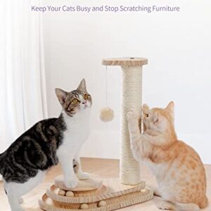 Made4Pets Cat Scratching Post Cat Scratcher Toy Wooden Two-Layer Cat Turntable with Interactive Balls and Dangling Ball