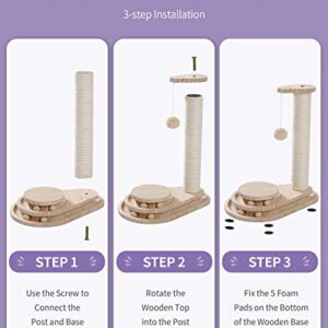 Made4Pets Cat Scratching Post Cat Scratcher Toy Wooden Two-Layer Cat Turntable with Interactive Balls and Dangling Ball