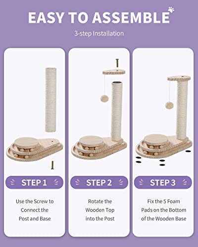 Made4Pets Cat Scratching Post Cat Scratcher Toy Wooden Two-Layer Cat Turntable with Interactive Balls and Dangling Ball