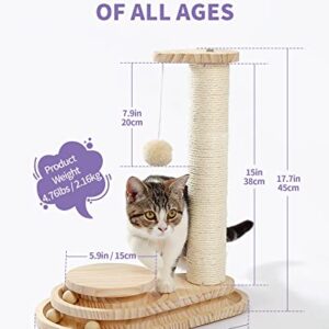 Made4Pets Cat Scratching Post Cat Scratcher Toy Wooden Two-Layer Cat Turntable with Interactive Balls and Dangling Ball