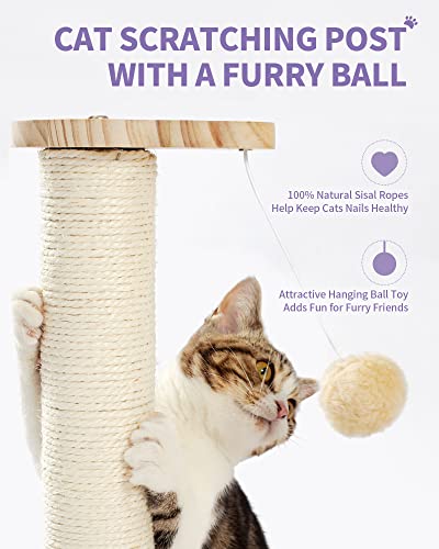 Made4Pets Cat Scratching Post Cat Scratcher Toy Wooden Two-Layer Cat Turntable with Interactive Balls and Dangling Ball